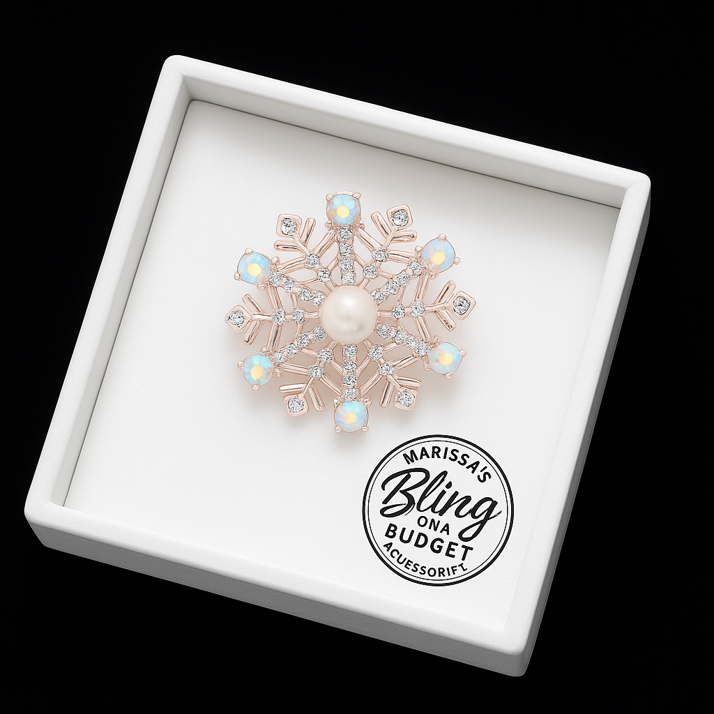"Glistening Snowflake Glory" Gold Brooch Pin