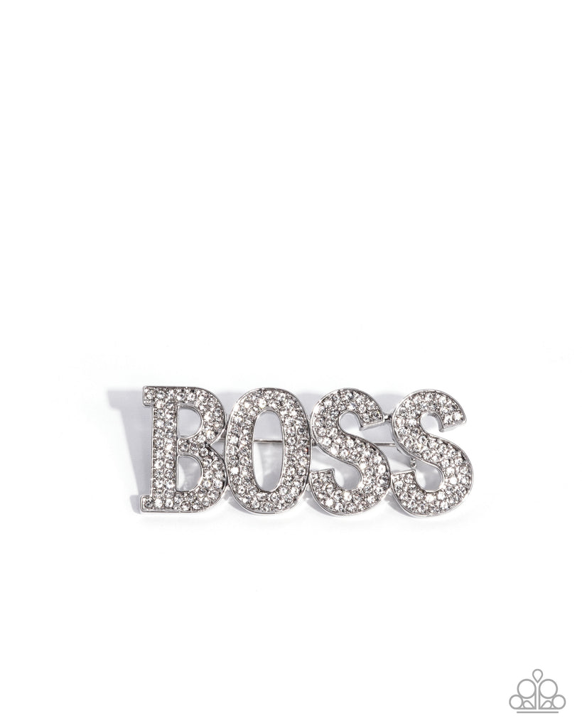 Paparazzi "Blingy Boss" White Pin Brooch